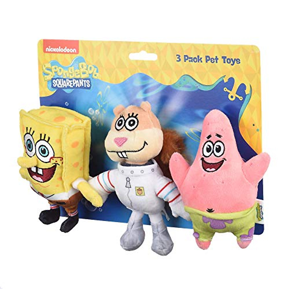 SpongeBob SquarePants for Pets Nickelodeon Spongebob, Patrick, and Sandy Figure Plush Dog Toy | 6 Inch Small Dog Toys for Spongebob Fans | Squeaky Dog Toys for All Dogs (FF16161)