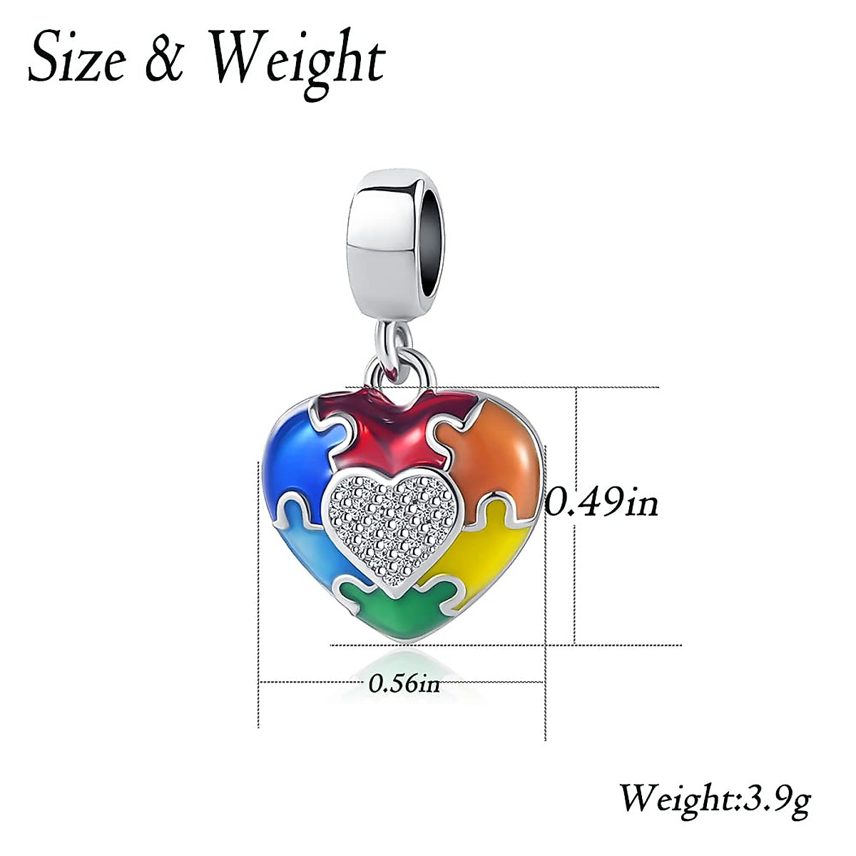 DWJSu Autism Awareness Pandora Charm Puzzle Piece Enamel ASD Bead You Fit Me Perfectly Heart Charms for European Charm Bracelet, (DW-NEW066)