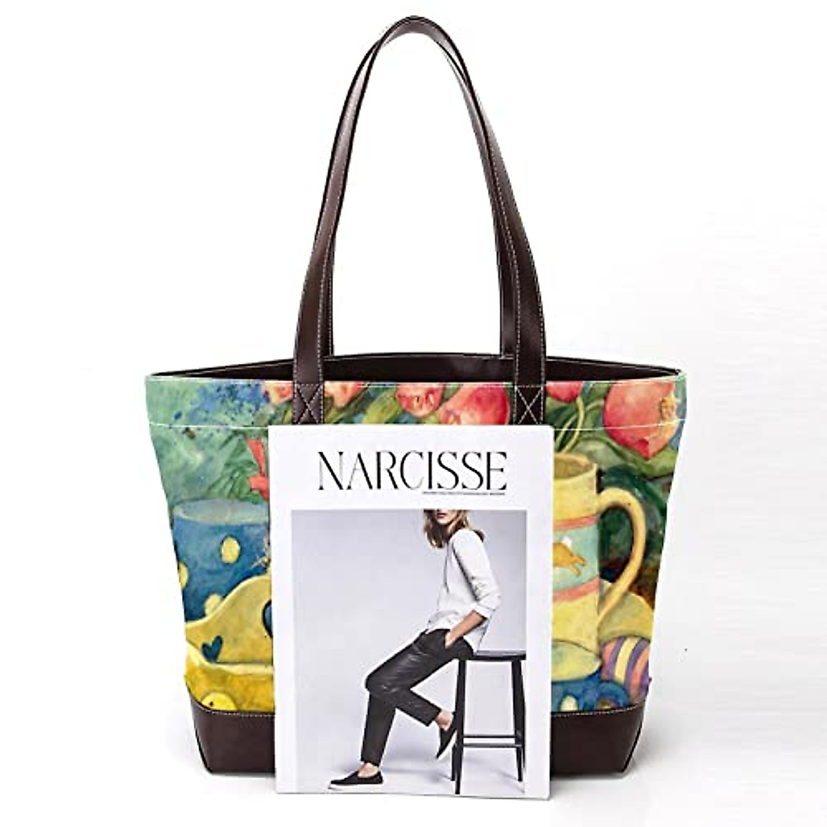 TBOUOBT Handbags for Women Fashion Tote Bags Shoulder Bag Satchel Bags, Vintage Painting Easter Tulip Egg
