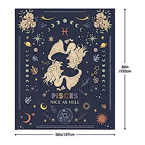 Muxuten Pisces Gifts Blanket 60"x50" - Pisces Gifts Women - Pisces Zodiac Gifts - Gifts for Pisces Women - Pisces Birthday Gifts - Astrology Gifts for Women - Zodiac Gifts,Constellation Horoscope Gift