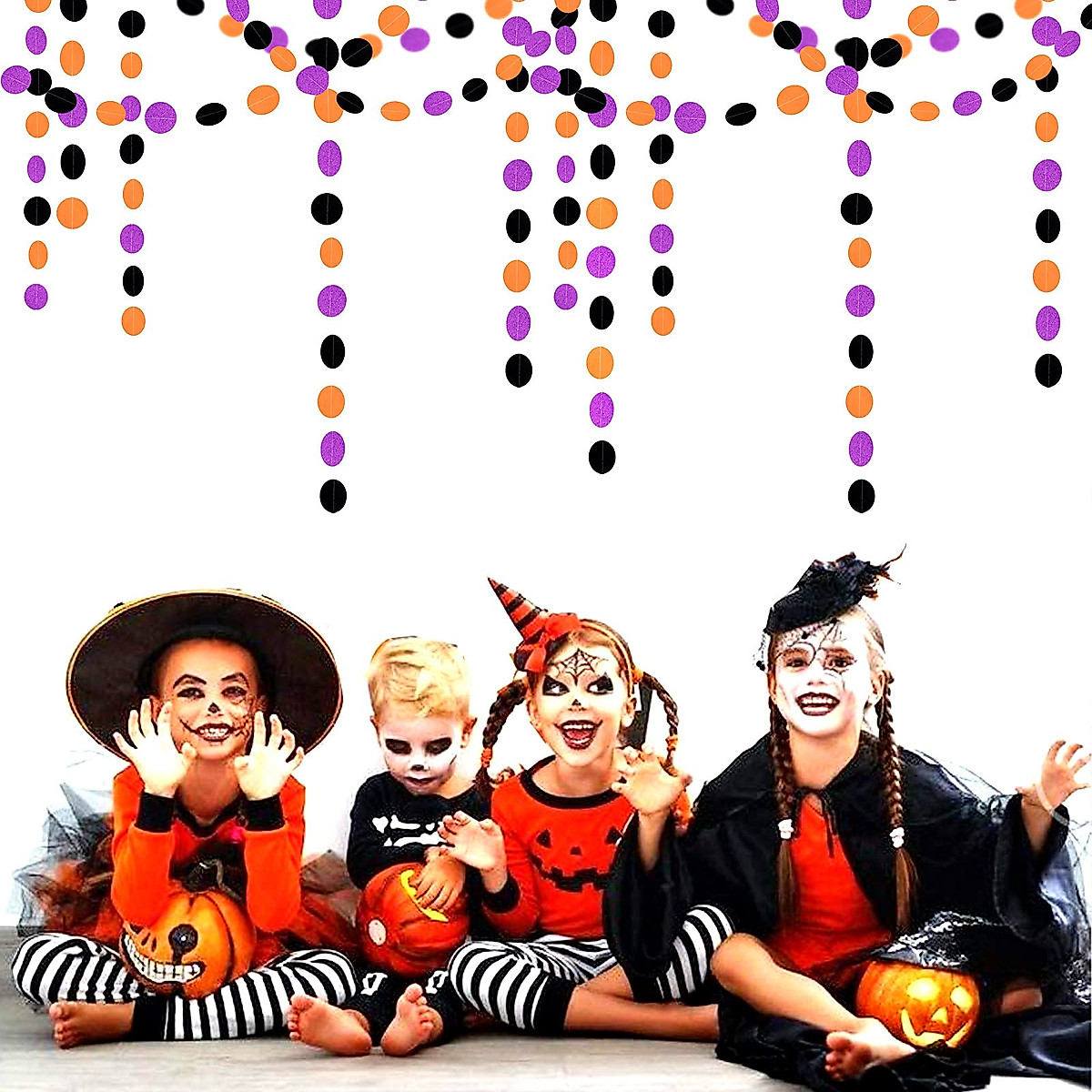 Black-Orange Purple Halloween Party-Decorations Streamers-Garland - 52ft Birthday Baby Shower Decorations Paper Banner, Graduation 2024 Glitter Hanging Decoration Bunting Supplies Lasting Surprise