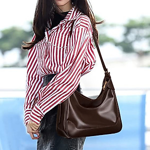 Women's Vegan Leather Hobo Crossbody Shoulder Bag Handbag Purse (Brown)