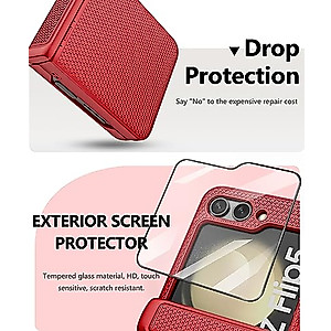 Vihibii for Samsung Galaxy Z Flip 5 Case with Hinge Protection & Back Screen Protector, Slim Fit Stylish Non-Slip Texture Shockproof Rugged Phone Cover Case for Samsung Galaxy Z Flip 5 5G 2023, Red