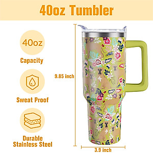 owbgsdh Boxer Dog Gifts for Women Dog Lovers 40 oz Floral Boxer Lover Tumblers with Handle and Straw, Stainless Steel Vacuum Insulated Travel Coffee Mug Cup Water Bottle
