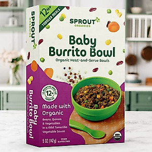 Sprout Organic Baby Food, Toddler Meals, Veggie Burrito Bowl with Beans & Quinoa, 5 Oz Bowl (8 Count)