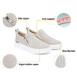 Jeossy Women's 8010 Fashion Sneakers,Beige Casual Slip On Sneakers,Arch Support Walking Shoes for Women Size 8(DJY8010 Beige 08)