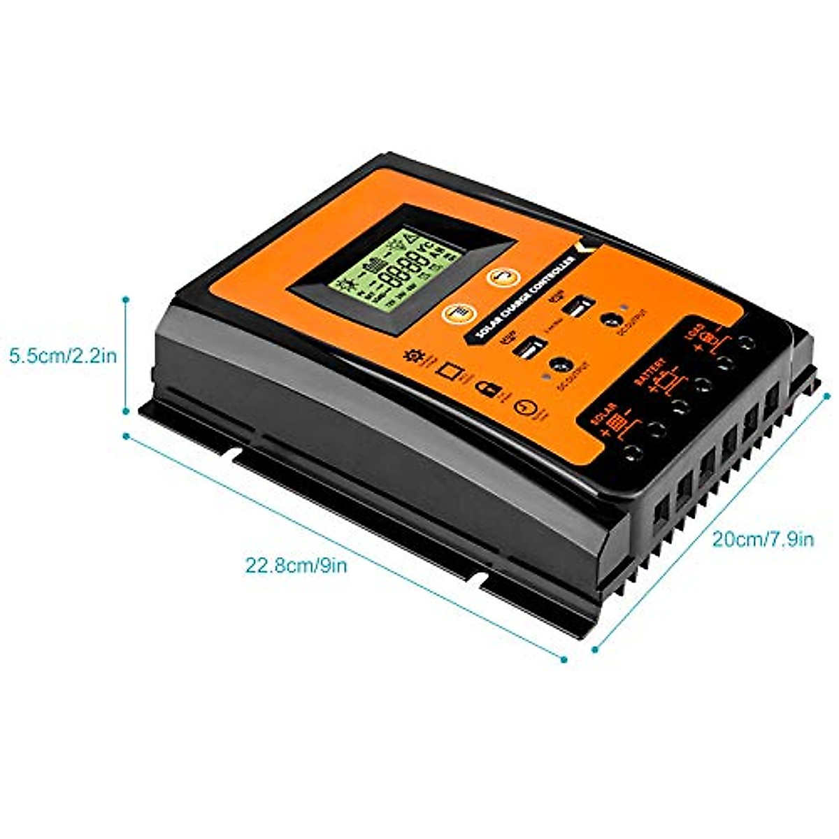MPPT Solar Charge Controller, 12V/24V 30A/50A/70A Solar Panel Battery Regulator Charge Controller Dual USB LCD Display Solar Power Battery Controller
