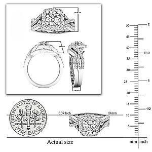 Dazzlingrock Collection Round Cubic Zirconia Cushion Halo with Split Shank Wedding Ring Set for Women (2.55 ctw, Color White, Clarity Clean) in 10K White Gold, Size 8