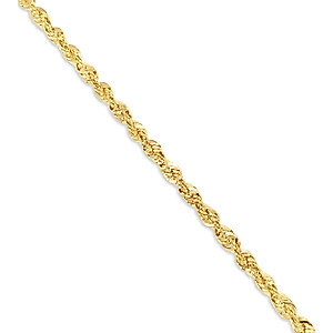 Olive & Chain 14k Solid Gold Rope Chain Bracelet for Men/Women, Diamond Cut, Yellow Gold, Hypoallergenic, Lobster Clasp Closure