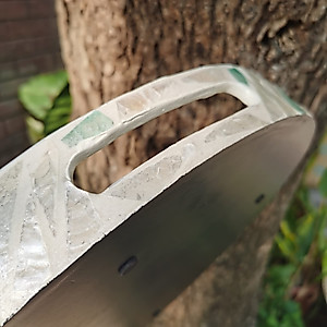 I-lan 12 Inch Round Beige Blue Mother of Pearl Severing Tray with Handle and 2 Inch Side, Lacquer Wooden Shell Decorative Tray, Gorgeous Inlay Nacre Ottoman Tray for Food, Breakfast, Coffee Table, S