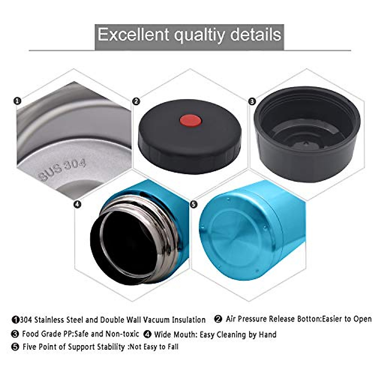 Food Jar Wide Mouth for Hot Food,304 Stainless Steel Leak Proof Double Wall Vacuum Insulated Soup Container with Handle Lid,27 oz BPA Free Thermos Lunch Box (Blue)