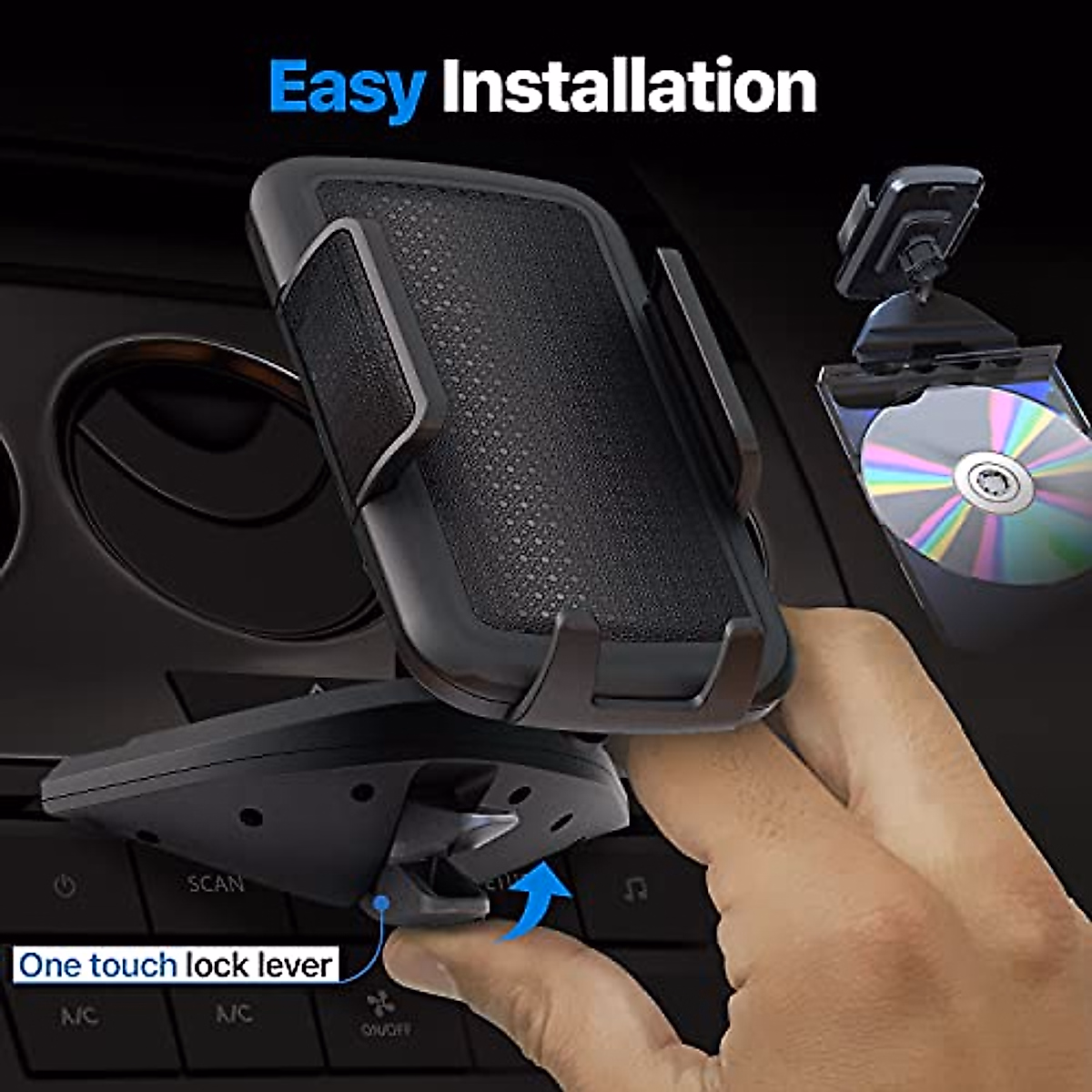 Bestrix Cell Phone Holder for Car, CD Slot Car Phone Holder, Hands Free Car Mount with Strong Grip Universal for iPhone, 12/11/11Pro/Xs MAX/XR/XS/X/8/7/6 Plus, Galaxy S/20/10/S10+/S10e/S9/S9+/N9