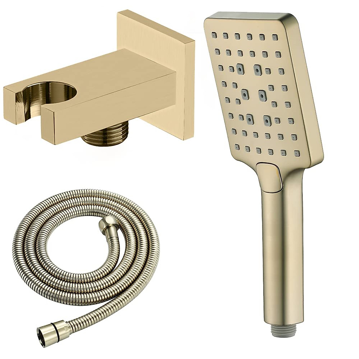 HAUSELIEBE Modern Shower Head Brushed Gold, Square Handheld Showerheads with Brass Shower Holder and 59Inch Shower Hose