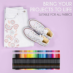 Zenacolor 40 Fabric Markers Pens Set - Non Toxic, Indelible and Permanent Fabric Paint - Fine Point Tip Textile Marker Pen