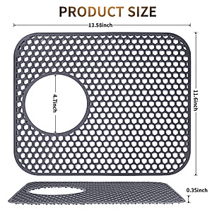 Silicone Kitchen Sink Mats 2Pcs, Large Sink Protectors for Kitchen Sink, 13.58*11.6" Dish drying mat for Bottom of Stainless Steel Sink, Rear Drain Non-Slip Heat Resistant Sink Protector Mat(Gray) (2)