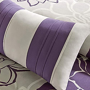 Madison Park Lola 100% Cotton Duvet Set Beautiful Floral Pattern, Ruffle Border Design All Season, Breathable Comforter Cover Bedding, Matching Shams, Full/Queen(90"x90"), Purple/Grey 6 Piece