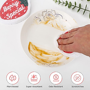 Moxie Forte 4Pack Cute Strawberry Kitchen Sponges -Berry Special Cellulose Compressed Sponges -for Dishwashing, Countertop Cleaning, Kids' Bath -Biodegradable, Odor Resistant, None Scratch