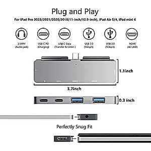 USB C HUB for iPad Pro, Adapter for iPad Air, iPad Pro Hub Docking Station with 4K HDMI,3.5mm Headphone Jack,2 USB3.0 Ports,USB C PD Charging&Data, for iPad Mini M4 M2 11 12.9 13 inch Accessories