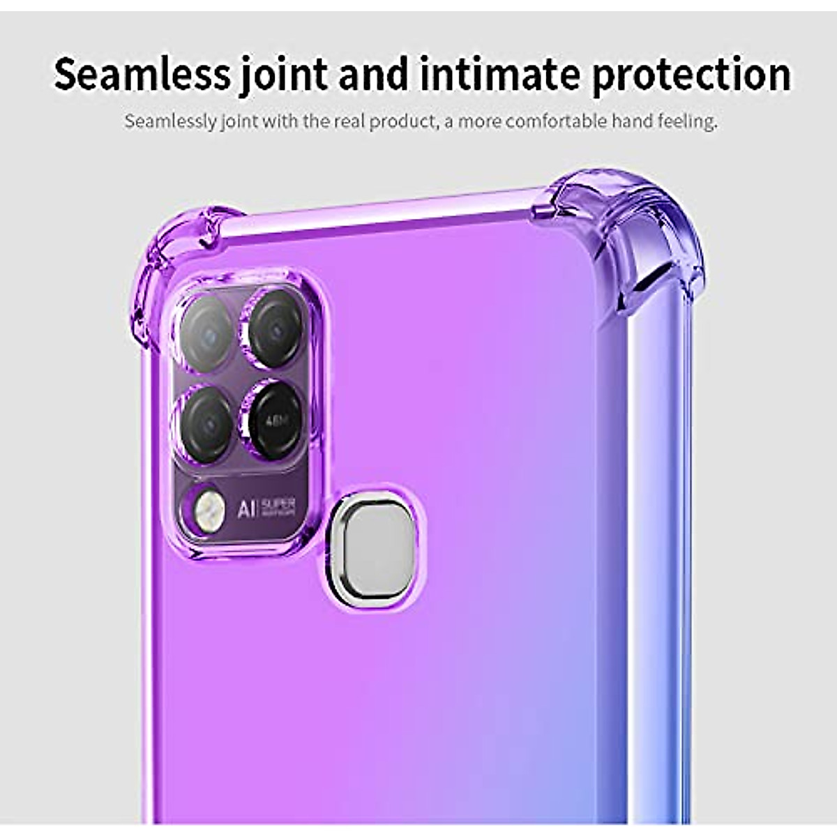 ZMONE Phone Case for Infinix Hot 10S Case with Tempered Glass Screen Protector [2 Pack], Clear Gradient Soft TPU Bumper Slim Anti-Scratch Shockproof Protective Cover - Blue/Pink