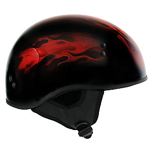 Milwaukee Leather Hot Leathers HLD1018 Black 'Red Flame Skull' Motorcycle DOT Approved Skull Cap Half Helmet for Men and Women Biker - Large