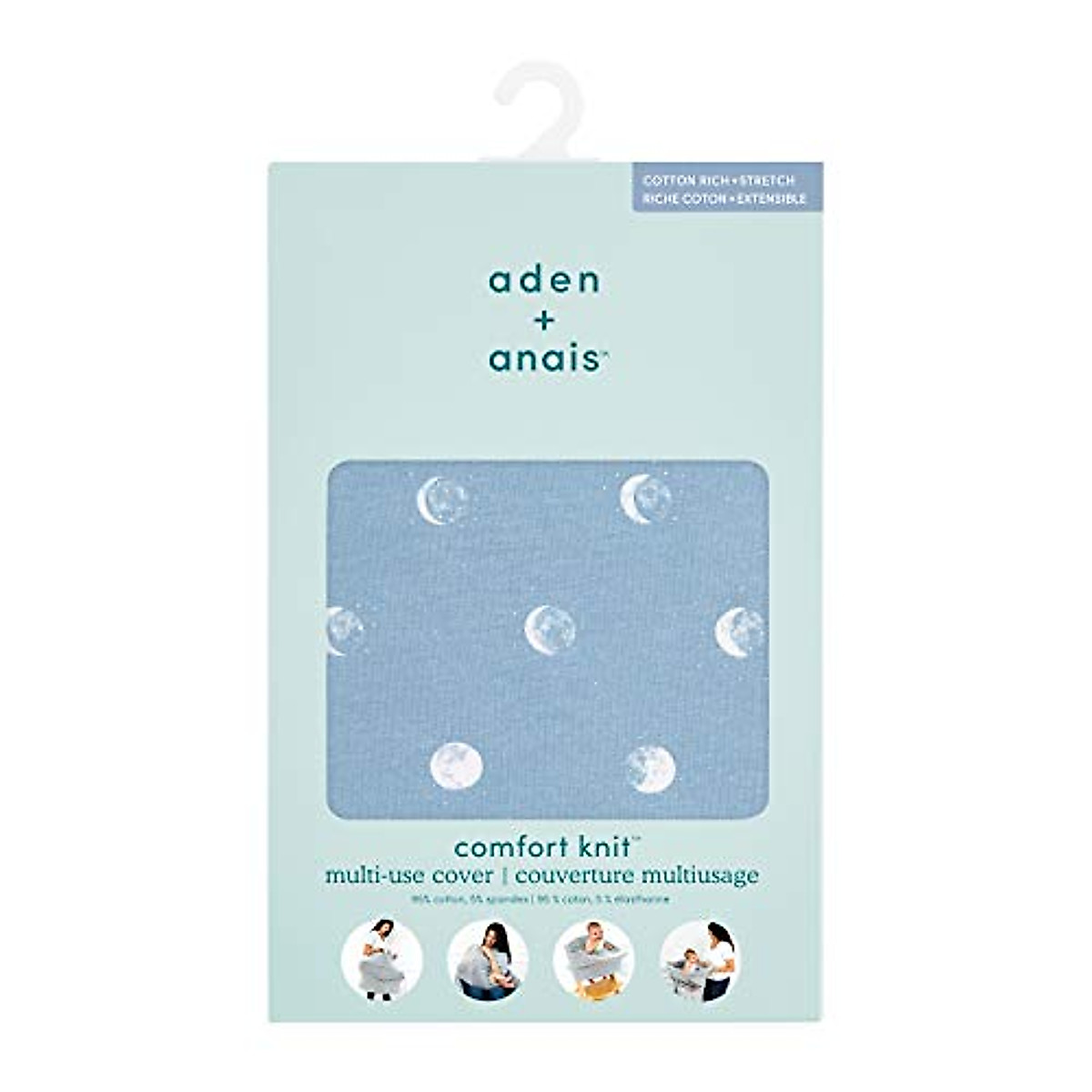 aden + anais Comfort Knit 6-in-1 Super Soft Cotton with Spandex Multi-Use Cover for Car Seat, Nursing, Cart, Baby Swing, High Chair, Infinity Scarf, Blue Moon