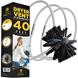 40 Feet Dryer Vent Cleaner Kit, Flexible Lint Brush with Drill Attachment, Extends Up to 40 Feet for Easy Cleaning, Reusable Strong Nylon Synthetic Brush Head, Use with or without a Power Drill
