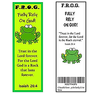 Fun Bright Green Fully Rely On God Frog F.R.O.G. Bible Verse Christian Bookmarks for Kids Inspirational Gifts Perfect for Reading Rewards Church Supplies Giveaways for Sunday School Bulk 100 Count