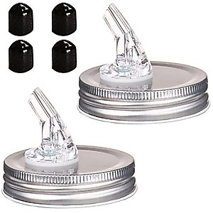 Mason Jar Pour Spouts. free flow Mason Jar Pour Spouts, mason jar for spout regular mouth size 70mm dispenser germination cover. Suitable for any liquid. LeakProof 2Pack + 4 Black Lid Caps (2 Pack