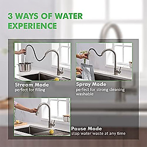 Kitchen Sink Faucet, Kitchen Faucet Stainless Steel with Pull Down Sprayer Brushed Nickel Commercial Modern High arc Single Handle Single Hole Pull Out Kitchen Faucets for Bar Laundry rv Utility Sink