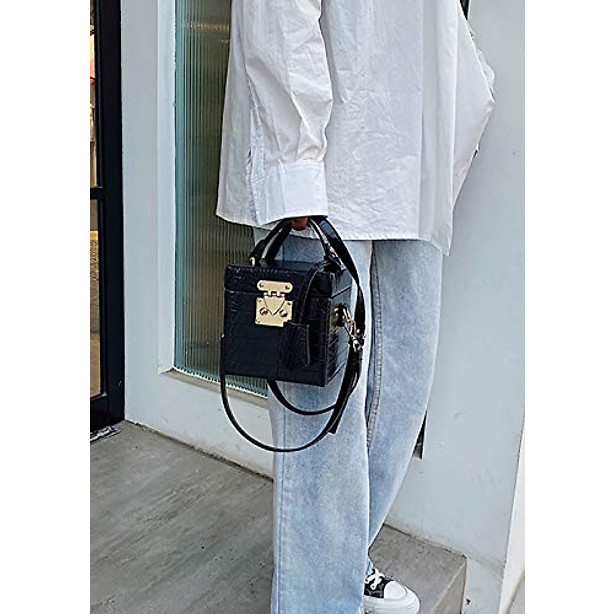 QZUnique Women's Square Box Handbag PU Cube Crossbody Shoulder Bag Wedding Clutch Bag Purse