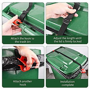 1Pc Trash Can Lid Lock, Trash Can Lock for Animal, Adjustable Garbage Can Lock for Outside(Color:Black+red)