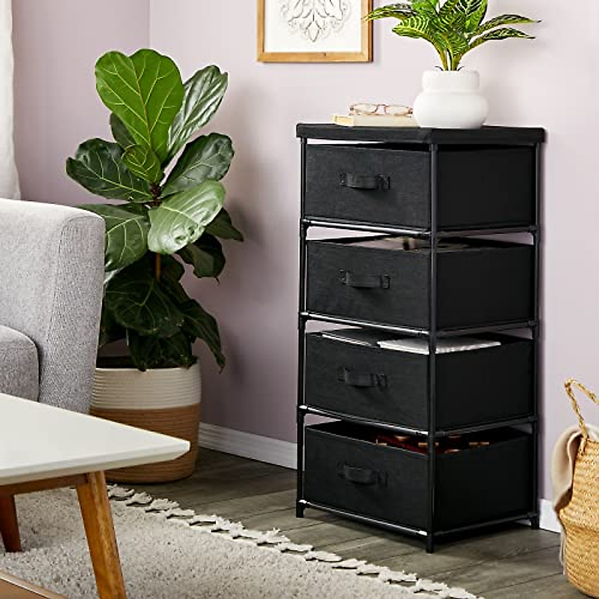 Juvale Black 4 Drawer Dresser, Fabric Clothes Storage Stand for Bedroom, Nursery, Closet Organizer Unit (16.5 x 13 in)