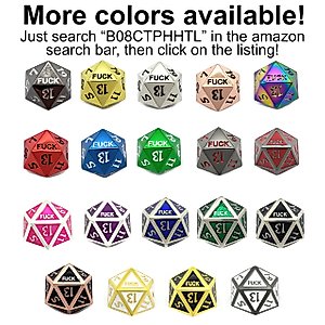 Gold Metal D20 F*** Dice Set Critical Fail F 20 Sided Die Set DND Black Gunmetal Color Number for Role Playing Game Dungeons and Dragons D&D Pathfinder Shadowrun and Math Teaching