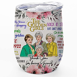 KAIRA Golden Girls Gifts 12 OZ Insulated Wine Tumbler Cup with Lid -Vacuum Stainless Steel Coffee Mug Stemless Cup- Funny Birthday Gifts Idea for Friends Women Girl (White)