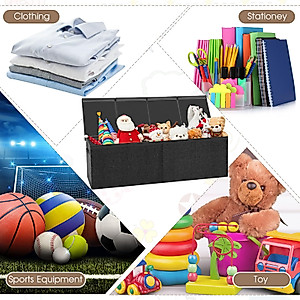 Patelai Extra Large Toy Box Chest 3/4 Dividers Collapsible Sturdy Storage Bins with Lid and Handles Storage Organizer for Living Room Playroom Bedroom Nursery(Black,49.2 x 13 x 15.7'')