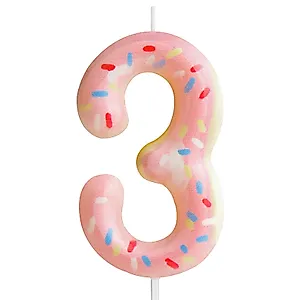 Girls Pink Donut 3rd Birthday Candle,Colorful Sprinkles Number 3 Candles,Happy 3rd Birthday Candle Cake Decorations for Boys Girls Baby Shower Anniversary Party Celebration Supplies