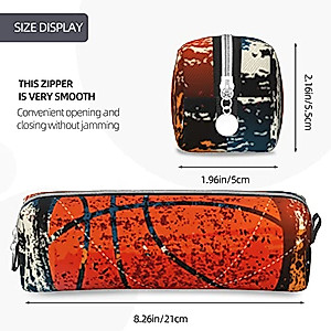 allgobee Pu Leather Pencil Bag Pen Case Basketball-Retro-Watercolor-Art Students Stationery Pouch Pencil Holder Desk Organizer