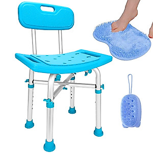 Gillion Heavy Duty Shower Chair with Back 500Lbs, 𝐅𝐫𝐞𝐞 𝐒𝐡𝐨𝐰𝐞𝐫 𝐒𝐜𝐫𝐮𝐛𝐛𝐞𝐫 𝐁𝐮𝐧𝐝𝐥𝐞𝐬, Tool-Free Bathtub Stool Shower Bench Seat with EVA Pad for Elderly Senior Handicap Disabled