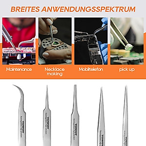 TOWOT Precision Tweezers, Stainless Steel Eagle Beak Tweezers for Craft, Electronics, Soldering, Medical and Experimental Work, Jewelry-Making, Non-Magnetic Curved Tweezers