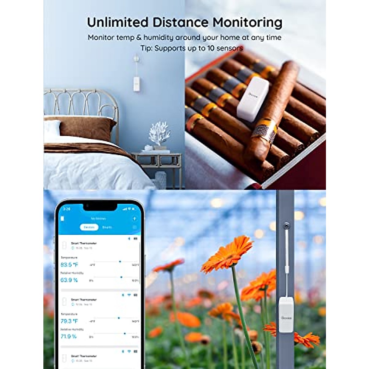Govee WiFi Hygrometer Thermometer 3 Pack H5151, Indoor Wireless Smart Temperature Humidity Sensor Monitor with Remote App Notification Alert, 2 Years Free Data Storage Export, for Home, Greenhouse