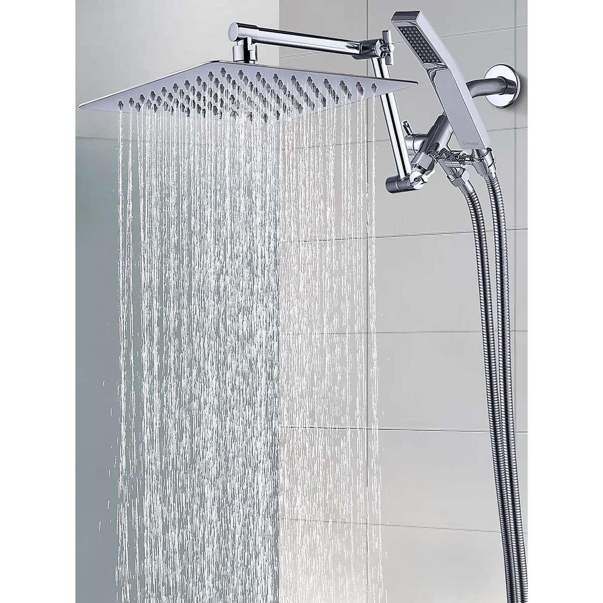 G-Promise All Metal 12 Inch Rainfall Shower Head with Handheld Spray Combo| 3 Settings Diverter|Adjustable Extension Arm with Lock Joints |71 Inches Stainless Steel Hose (Chrome)