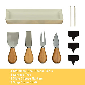 Personalized Engraved Bamboo Cutting Board for Cheese & Charcuterie with Ceramic Dish, Knife Set & Cheese Markers -by Picnic at Ascot USA