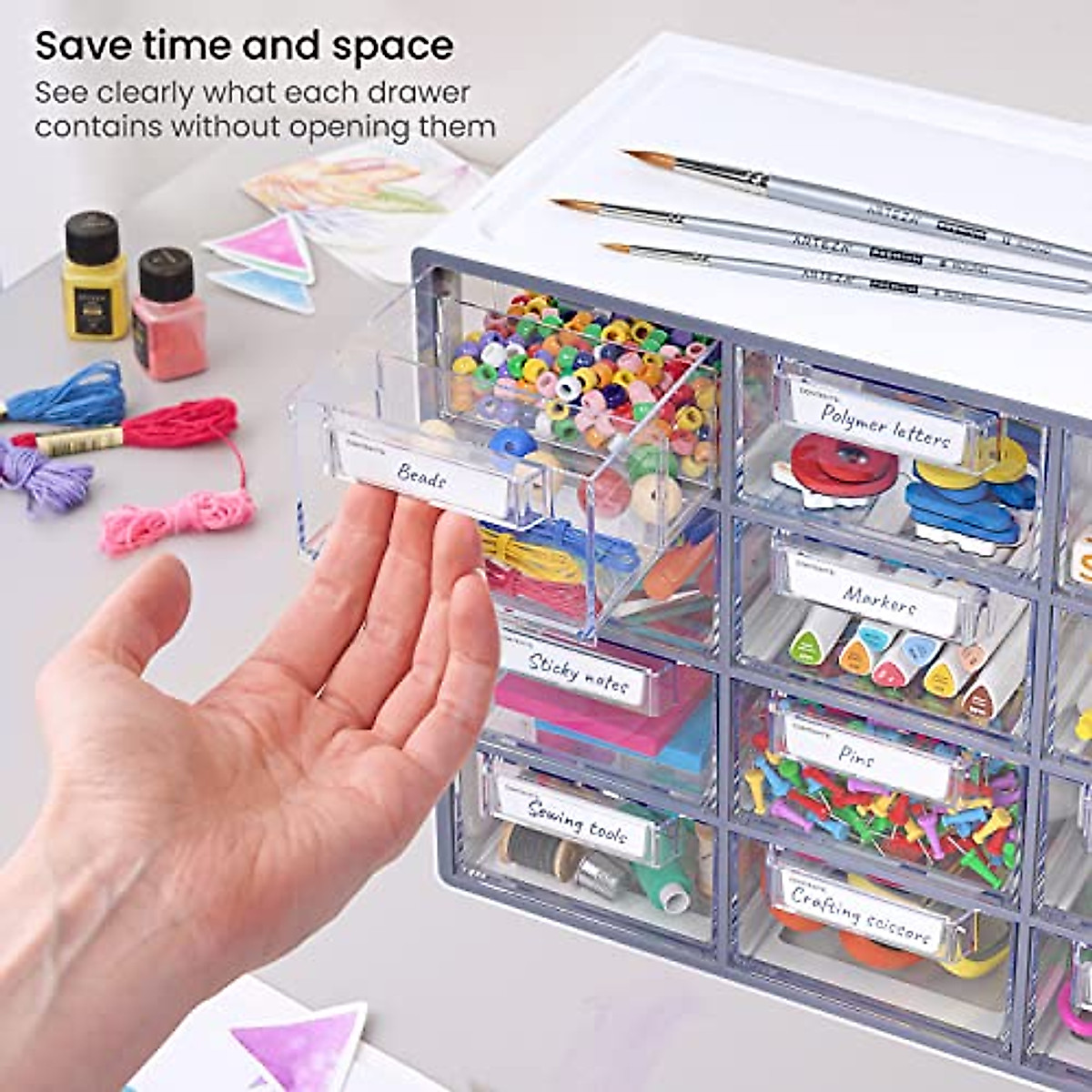 Arteza Desk Drawer Organizer, Multipurpose 12-Drawer Cabinet for Makeup Storage, Tools, and Art Supplies, 9.21in x 16.22in x 12.79in
