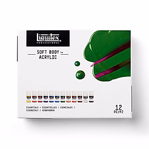 Liquitex Professional Soft Body Acrylic Paint, 12 x 22ml (0.74-oz), Essentials Set