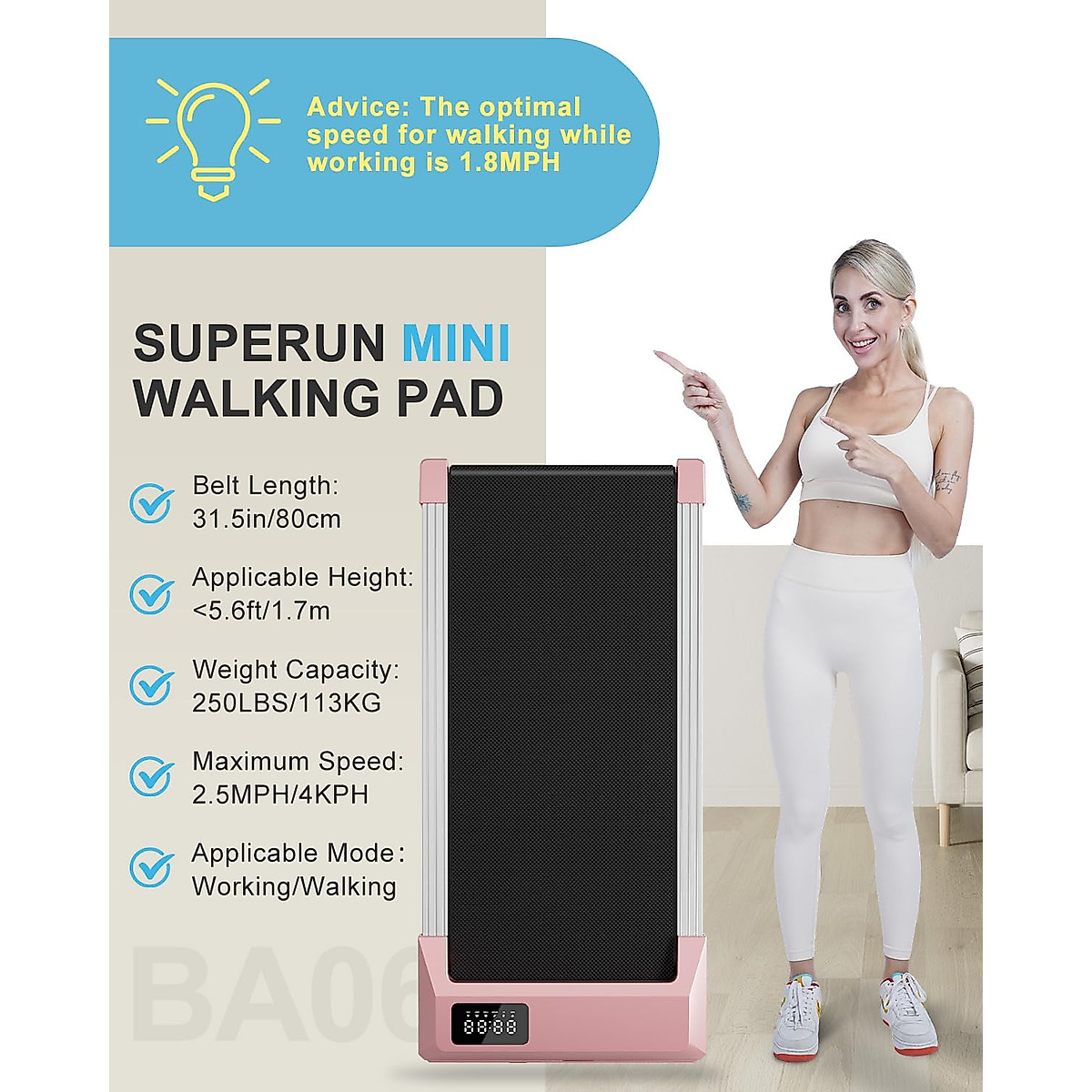 SupeRun Walking Pad, Under Desk Treadmill, 3 in 1 Portable Treadmill with Remote Control LED Display, 2.2 HP Quiet Walking Jogging Machine for Office Home Use, 250 Lbs Capacity