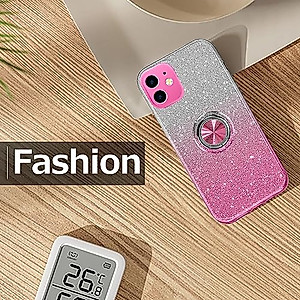 JUNAUTTB for Samsung Galaxy S20 FE 5G Case with Ring Stand Magnetic Kickstand,Glitter Sparkly,for Girls Women,TPU Cover and Hard PC Protective Slim Fit Case 6.5in Pink JUS02-02