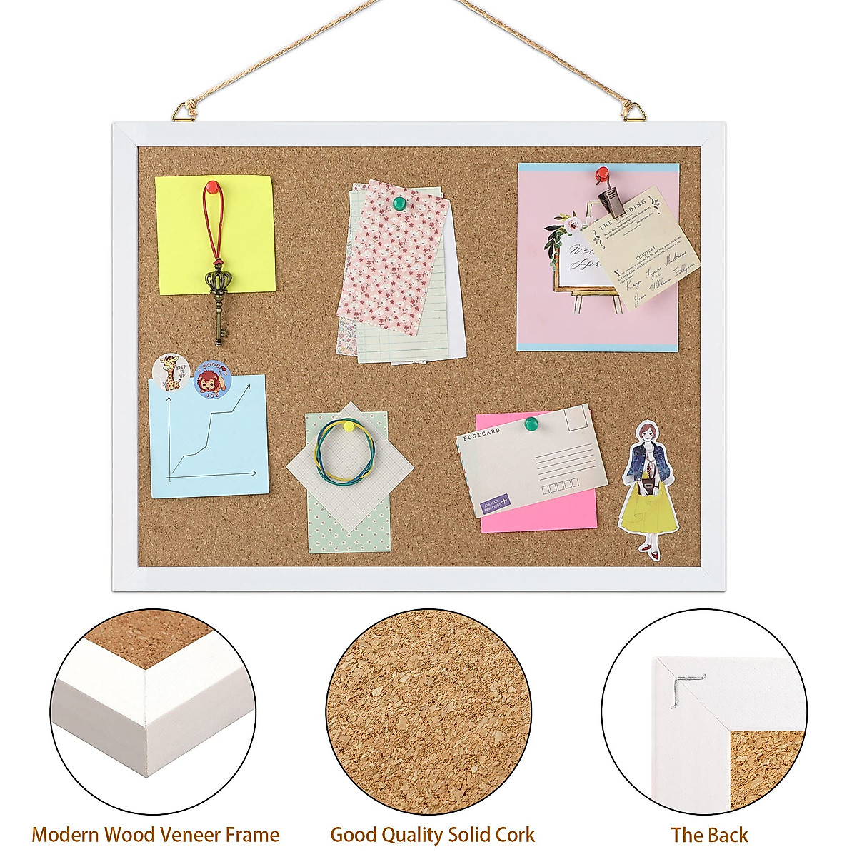 Cork Board Bulletin Board 15.7 x 12 Inches with Rectangle White Frame Hanging Pin for Office Home Message Board or Vision Board Decoration