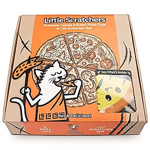 Little Scratchers Pizza Cat Toys (Large) - Includes 6 Pizza Catnip Toys & Thick Cardboard Cat Scratch Pad, Cat Gift Set, Funny Cat Gifts for Christmas, Cat Birthday Toys, Cute Cat Scratcher Toys