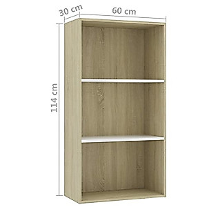 CIADAZ 3-Tier Book Cabinet 3 Tier Shelf Organizer Bedroom Storage and Organization Corner Book Shelf Office Open Bookshelf White and Sonoma Oak 23.6"x11.8"x44.9" Engineered Wood