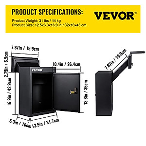VEVOR Through The Wall Drop Box, 12.5''x6.3''x16.9'' Mail Drop Box w/Adjustable Chute, Deposit Drop Box w/Code Lock, Rainproof Wall Mount Mailbox for Letters, Rents, Check & Keys, Home & Office, Black